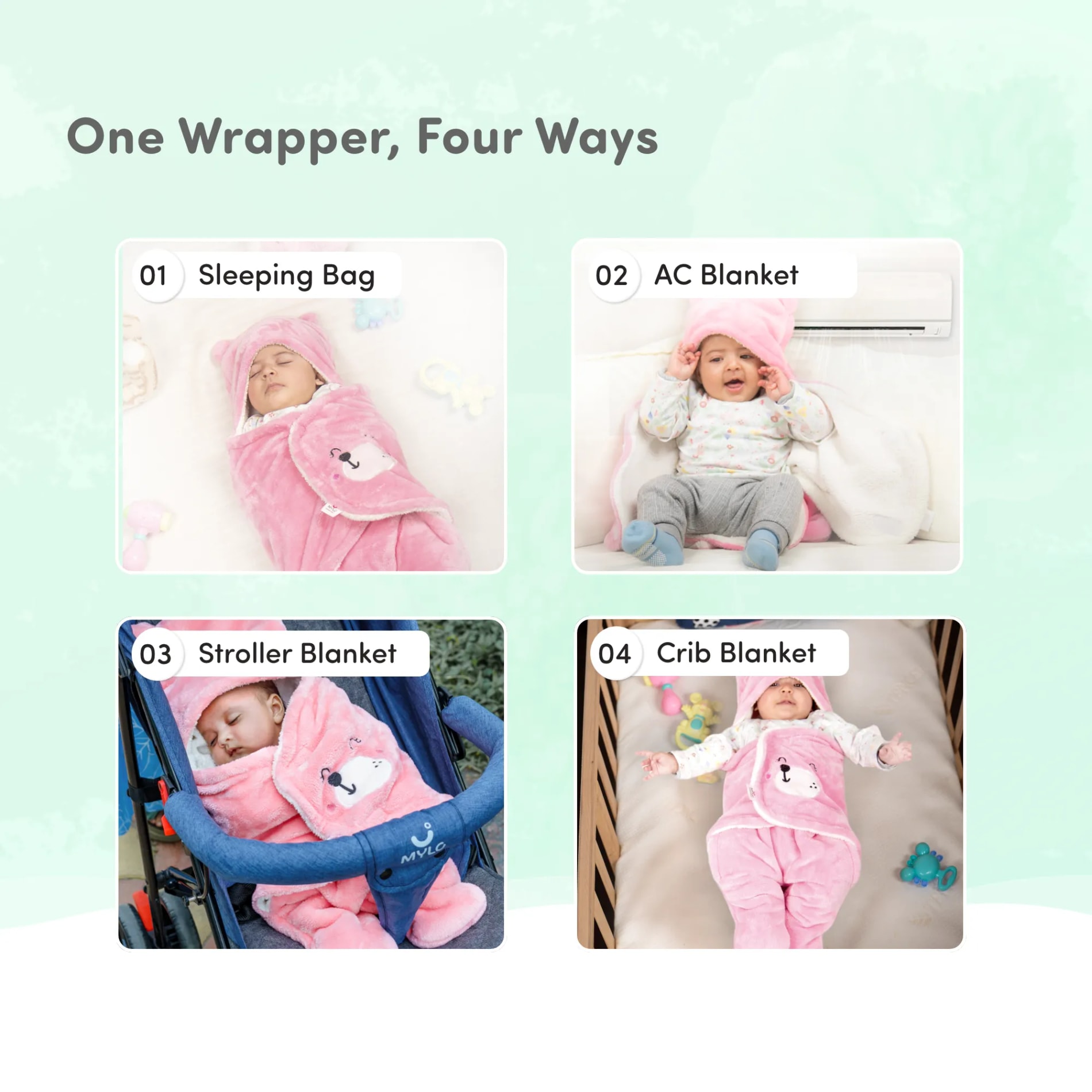 4-in-1 All Season Baby Swaddle-Wrapper For New Born Baby (0-6 months ...
